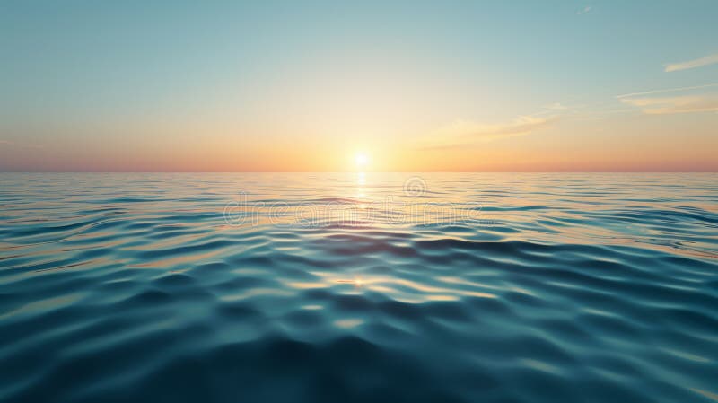 Peaceful Ocean Waves at Sunset Stock Illustration - Illustration of ...