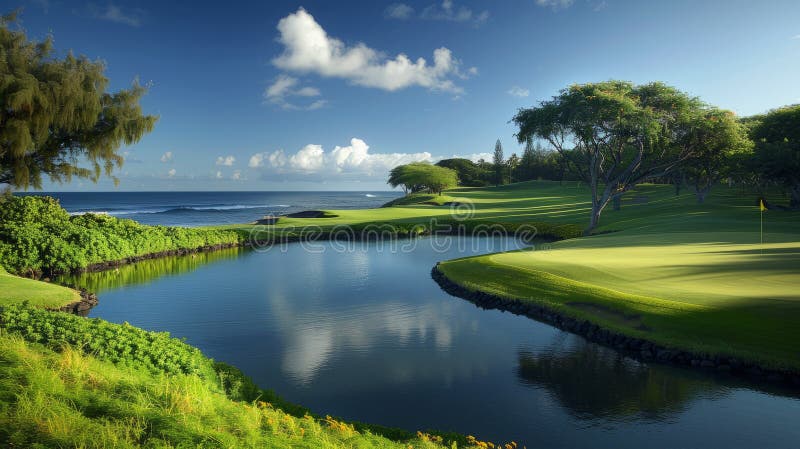 Peaceful Oceanfront Golf Course Stock Image - Image of serene, outdoor ...