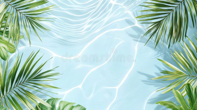 A Peaceful Palm Leaf Shadow Drifts Over the Smooth White Water Wave ...
