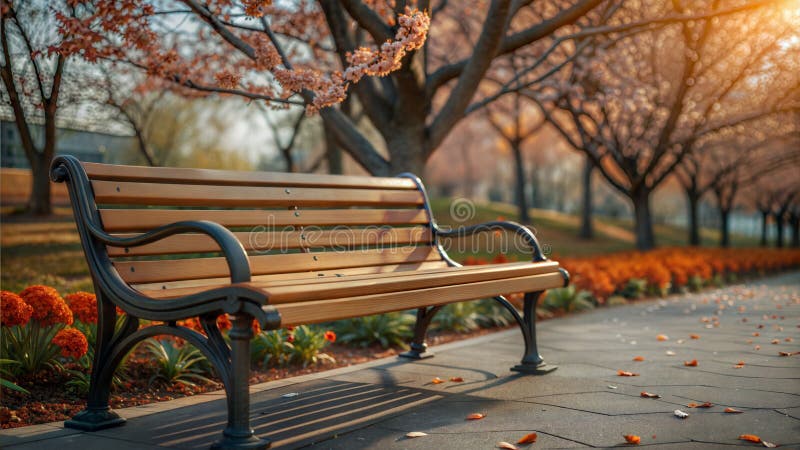 Peaceful Park Bench Under Blooming Trees in Springtime Serene Scene ...