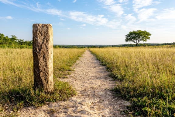 Peaceful Path through a Grassy Meadow Stock Illustration - Illustration ...