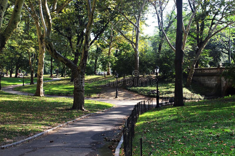 Peaceful Paths in Central Park, New York. Stock Photo - Image of park ...