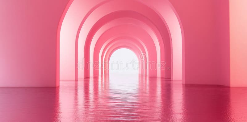 A Peaceful Pink Hallway with Water Reflecting Light. Stock Image ...