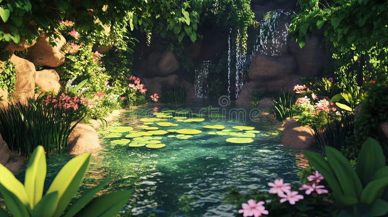 A Peaceful Pond with Clear Water Surrounded by Lush Plants Pic Stock ...