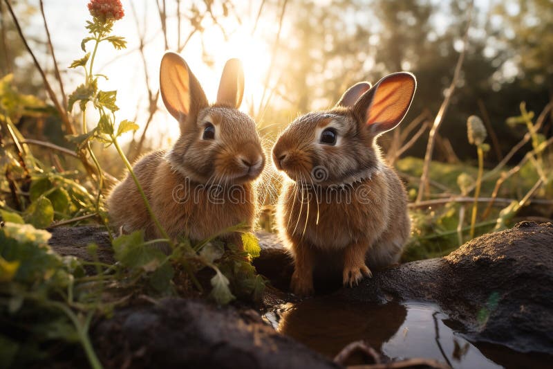 Peaceful Rabbits in Nature stock illustration. Illustration of animal ...