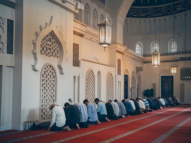 Peaceful Ramadan Prayer Moment Inside a Mosque Stock Illustration ...