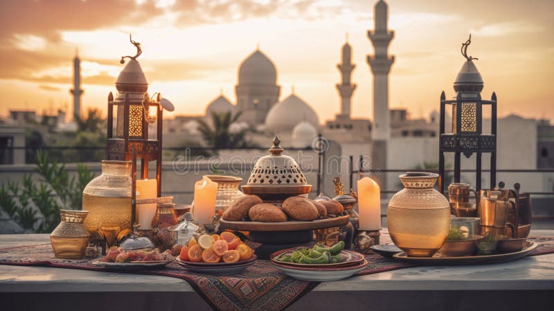 Peaceful Ramadan Table Setting for Iftar Meal - Generative Ai - Ai ...