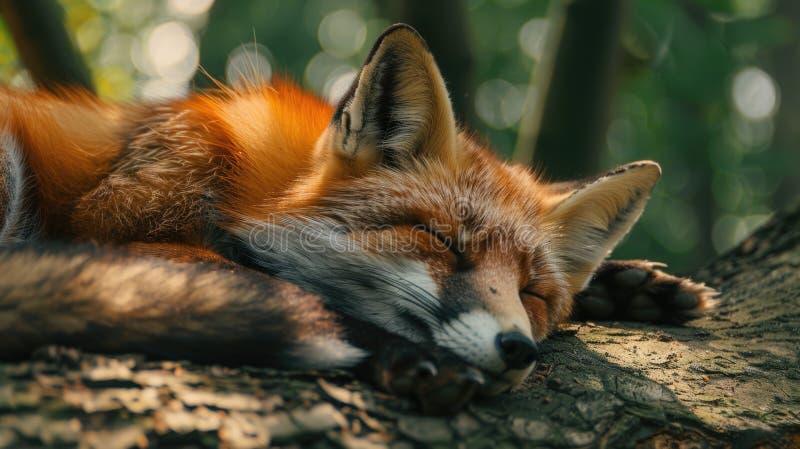 A Peaceful Red Fox Sleeping on a Tree Branch. Suitable for Nature and ...
