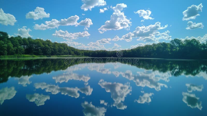 Peaceful Reflection of Clouds in a Still Lake Stock Illustration ...