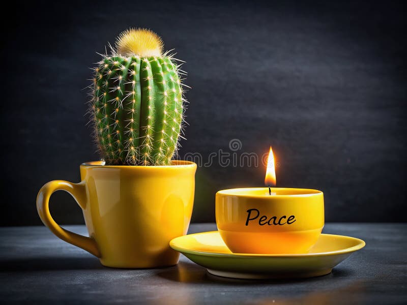 A Peaceful Remembrance a Cactus Candlelight and Modern Cup Reflecting ...