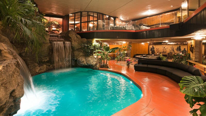 Peaceful Retreat with a Pool and Waterfall at a Luxurious Resort Stock ...