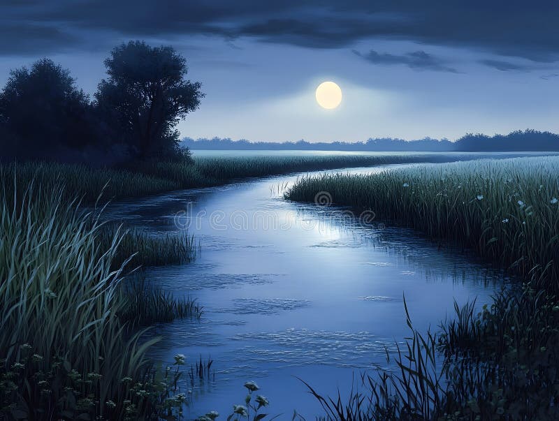 Peaceful River Quiet and Still on a Warm Summer Stock Illustration ...