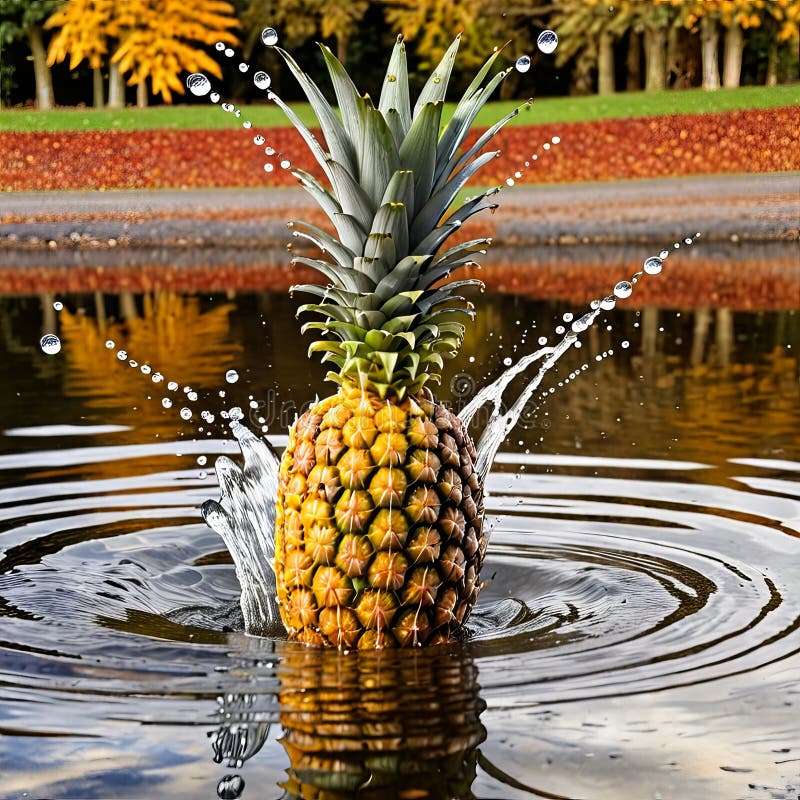 Splash Water Pineapple in a Spray of Droplets Set Against the ...