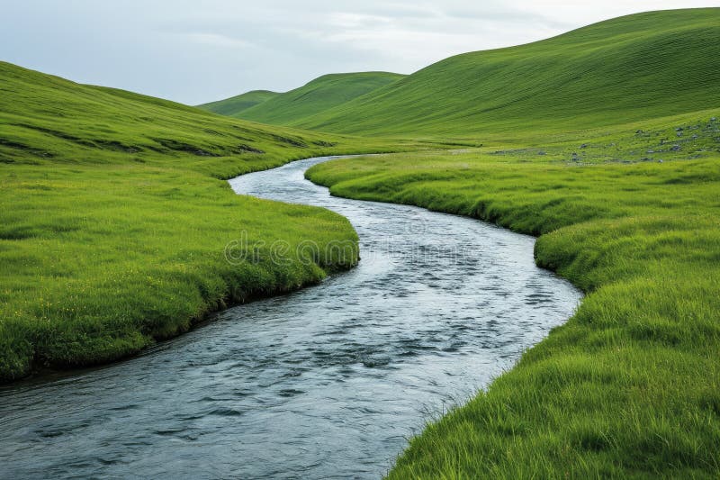 Peaceful River Winding through a Green Valley Stock Image - Image of ...