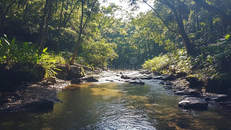 Peaceful River Winding through Lush Greenery and Trees, Inviting ...