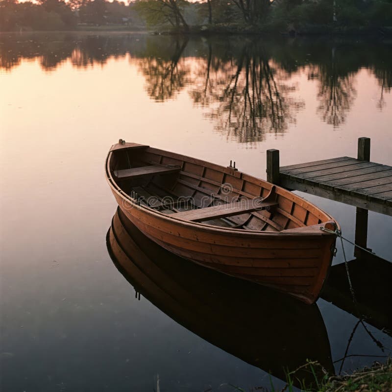 Peaceful Rowboat by Calm Water Surface Stock Illustration ...