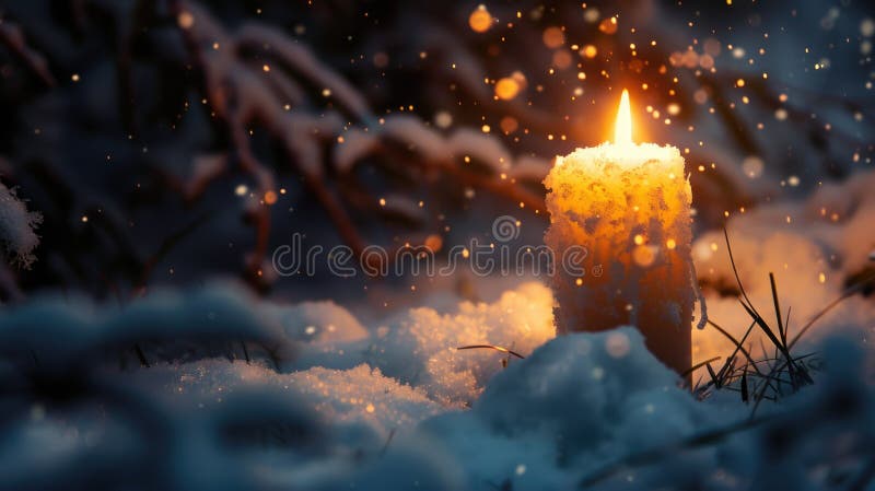 A Peaceful Scene of a Lit Candle in the Snow, Perfect for Winter Themed ...