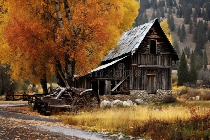 A Peaceful Scene of an Old Log Cabin Nestled in the Mountains, with a ...