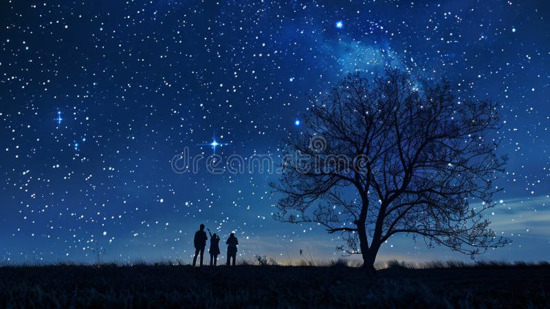 Peaceful Scene of People Stargazing Under a Clear Night Sky Stock Photo ...