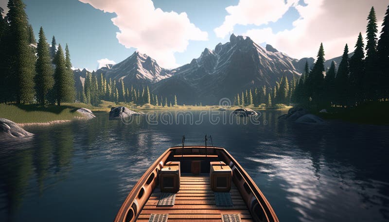 Peaceful Scene of a Raft, Digital Art Illustration, Generative AI Stock ...