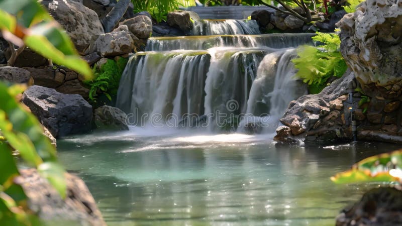 A Peaceful Scene of a Waterfall Cascading into a Clear Pool, Surrounded ...