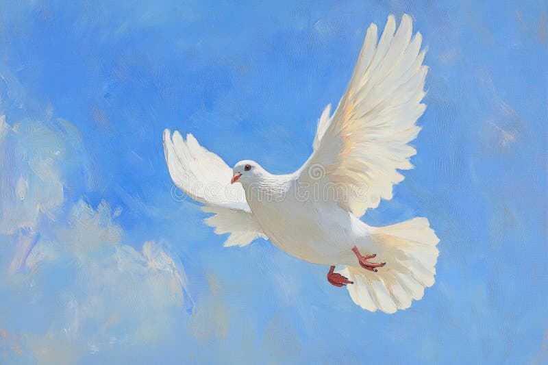 A Peaceful Scene with a White Dove Soaring through the Blue Sky Stock ...