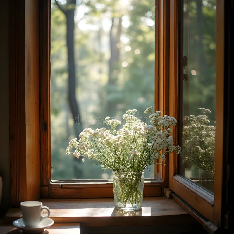 Peaceful Scene with White Flowers and Sunlight Stock Image - Image of natural, sunlight: 370861433