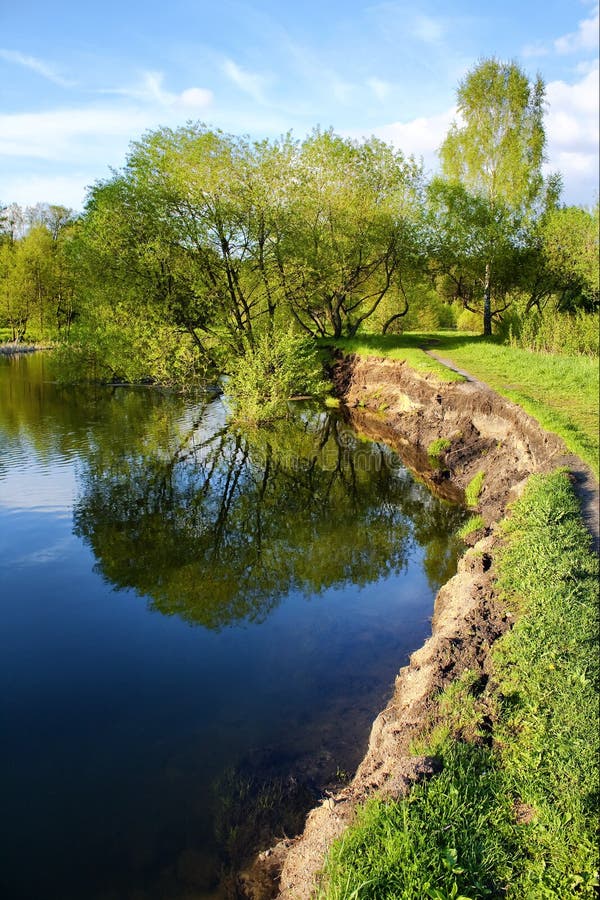 Peaceful Scenic View of River with Clouds and Tree Stock Photo - Image ...
