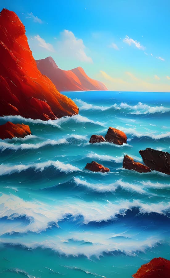 Peaceful Sea with Rocky Coast Stock Illustration - Illustration of like ...