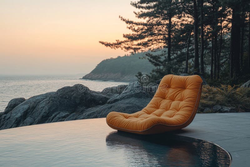 A Peaceful Seaside Infinity Pool Featuring a Yellow Lounge Chair As the ...