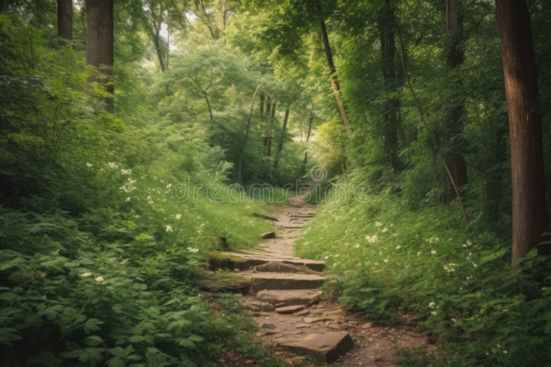 Peaceful and Serene Hiking Trail Surrounded by Lush Greenery Stock ...