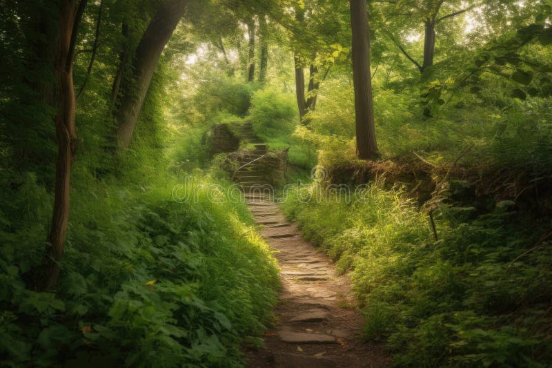 Peaceful and Serene Hiking Trail Surrounded by Lush Greenery Stock ...