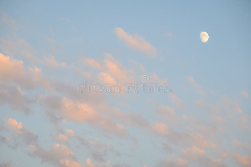Peaceful Sky at Dusk, Light Clouds and Partial Moon, As a Nature ...