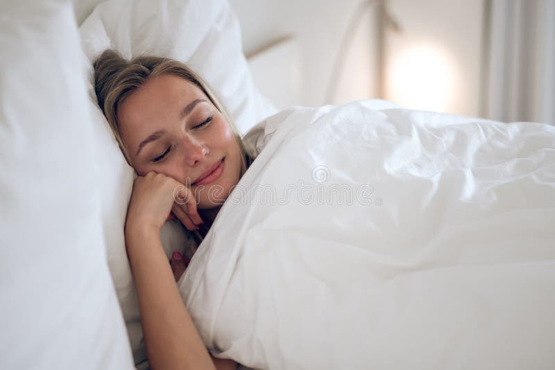 Cute Long-haired Girl Sleeping and Looking Peaceful Stock Image - Image ...