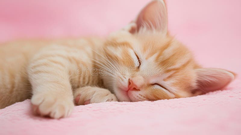 Peaceful Sleeping Kitten on Soft Pink Blanket Feline Fix by Five Month ...