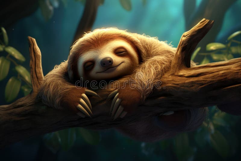 Peaceful Sloth Sleeping. Generate Ai Stock Illustration - Illustration ...