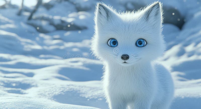 In a Peaceful Snowfall Setting, an Arctic Fox with Vibrant Blue Eyes ...