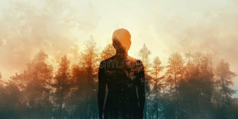 Peaceful Solitude - Silhouette at Sunset in Woods Stock Image - Image ...