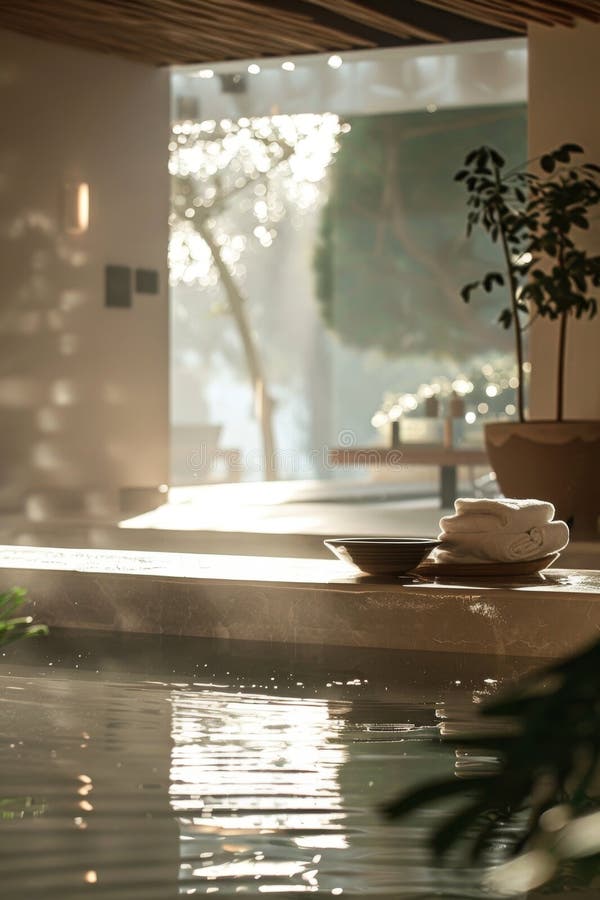 Peaceful Spa Environment Shown from Behind, Focusing on Calm Ambiance ...