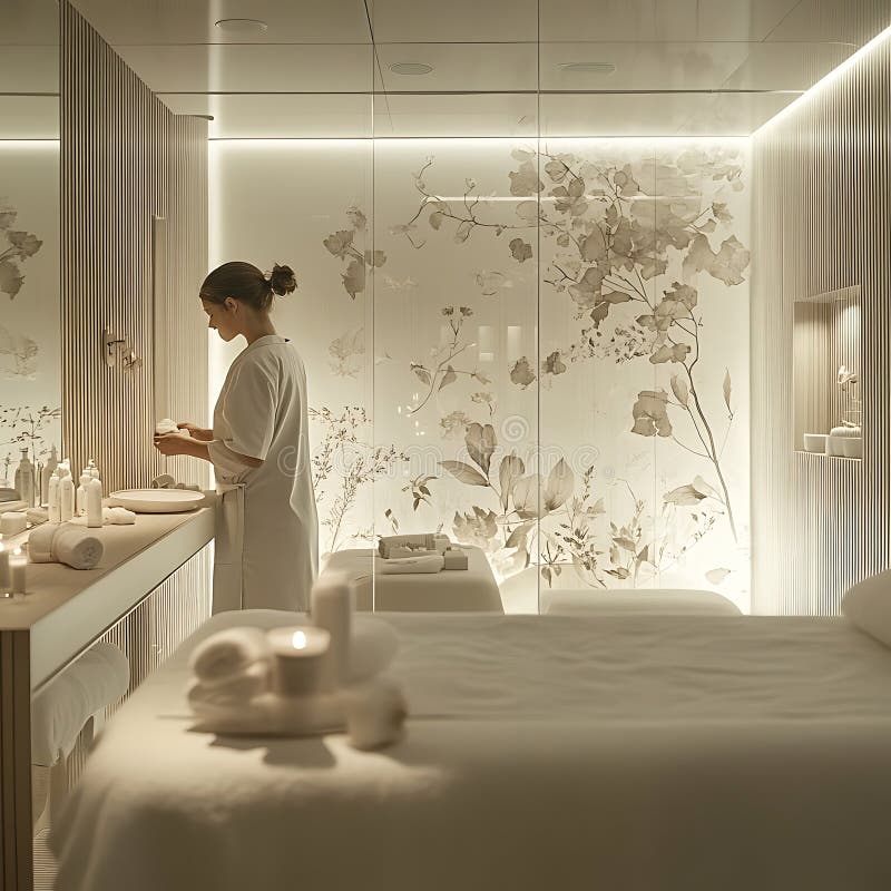 Relaxing Spa Interior with Serene Floral Design, Soft Lighting, and ...