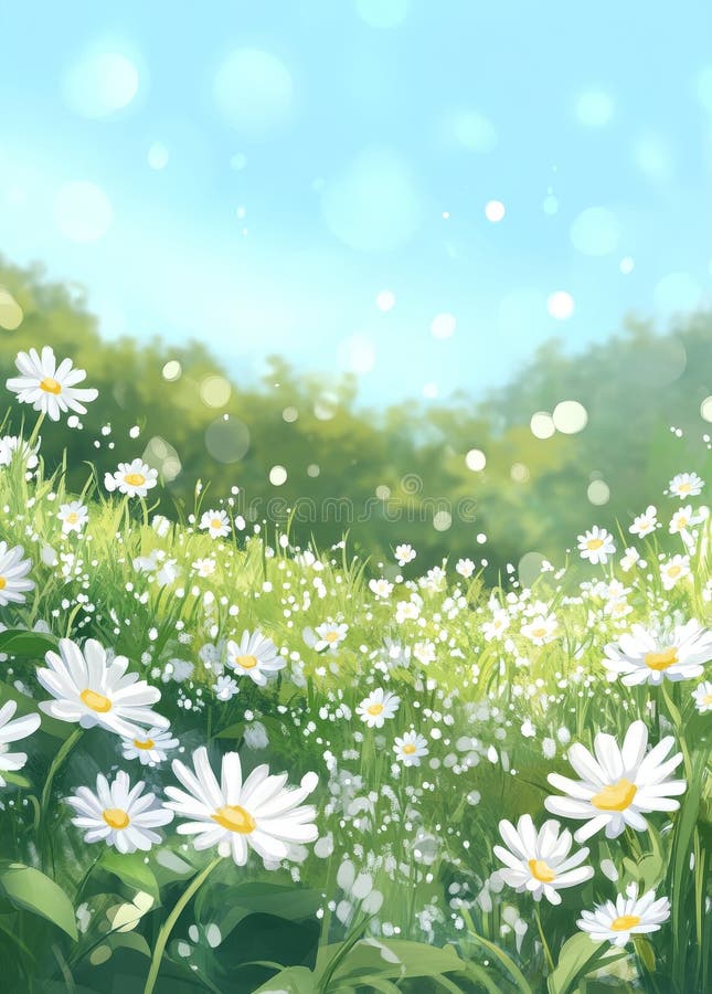 A Peaceful Spring Meadow Illuminated by Soft Sunlight Filled with ...