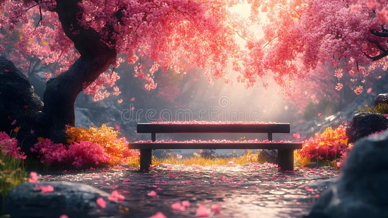 Peaceful Springtime Bench Illustration Stock Illustration ...