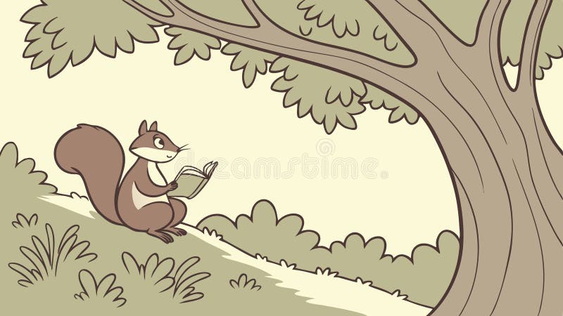 Peaceful Squirrel Reading Under Sunlit Tree, Enjoying a Tranquil Moment ...