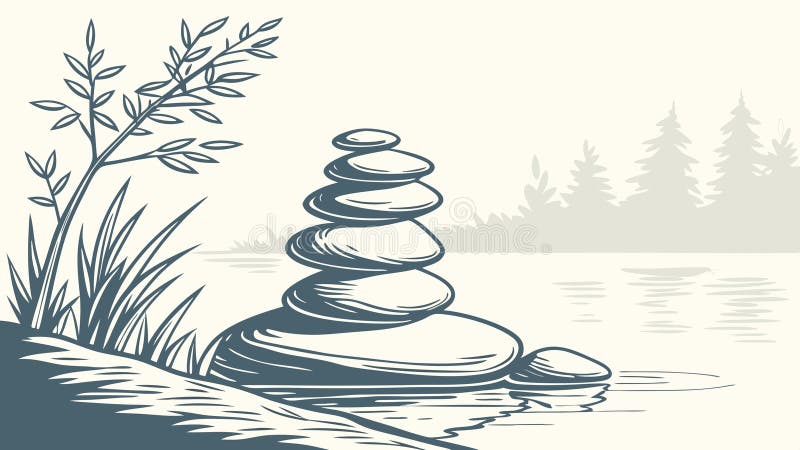 Peaceful Stacked Zen Stones by Calm Water Vector Scene, Vector Design ...