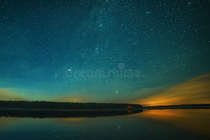 Peaceful Starry Night Sky on the River Landscape Background Estonia ...