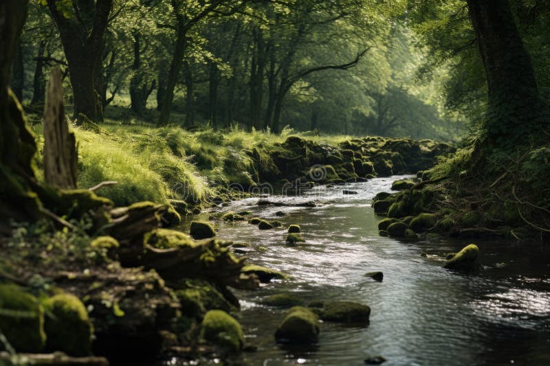 Peaceful Stream Flowing Vibrant Forest Suitable Nature Themed Projects ...