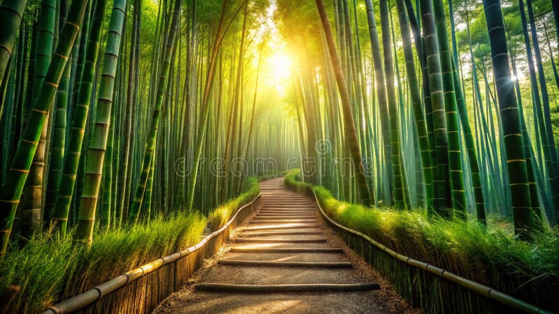 A Peaceful Stroll through a Lush Bamboo Forest Silhouettes Embrace the ...