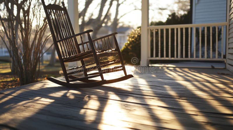 Peaceful Sunset on a Rustic Porch with Rocking Chair Stock Illustration ...