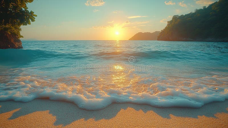 Peaceful Sunset Scene Beach Calm Waters Warm Lighting Stock Photos ...