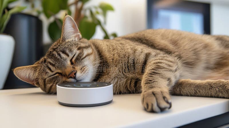 Peaceful Tabby Cat Napping on a Modern Device Stock Illustration ...